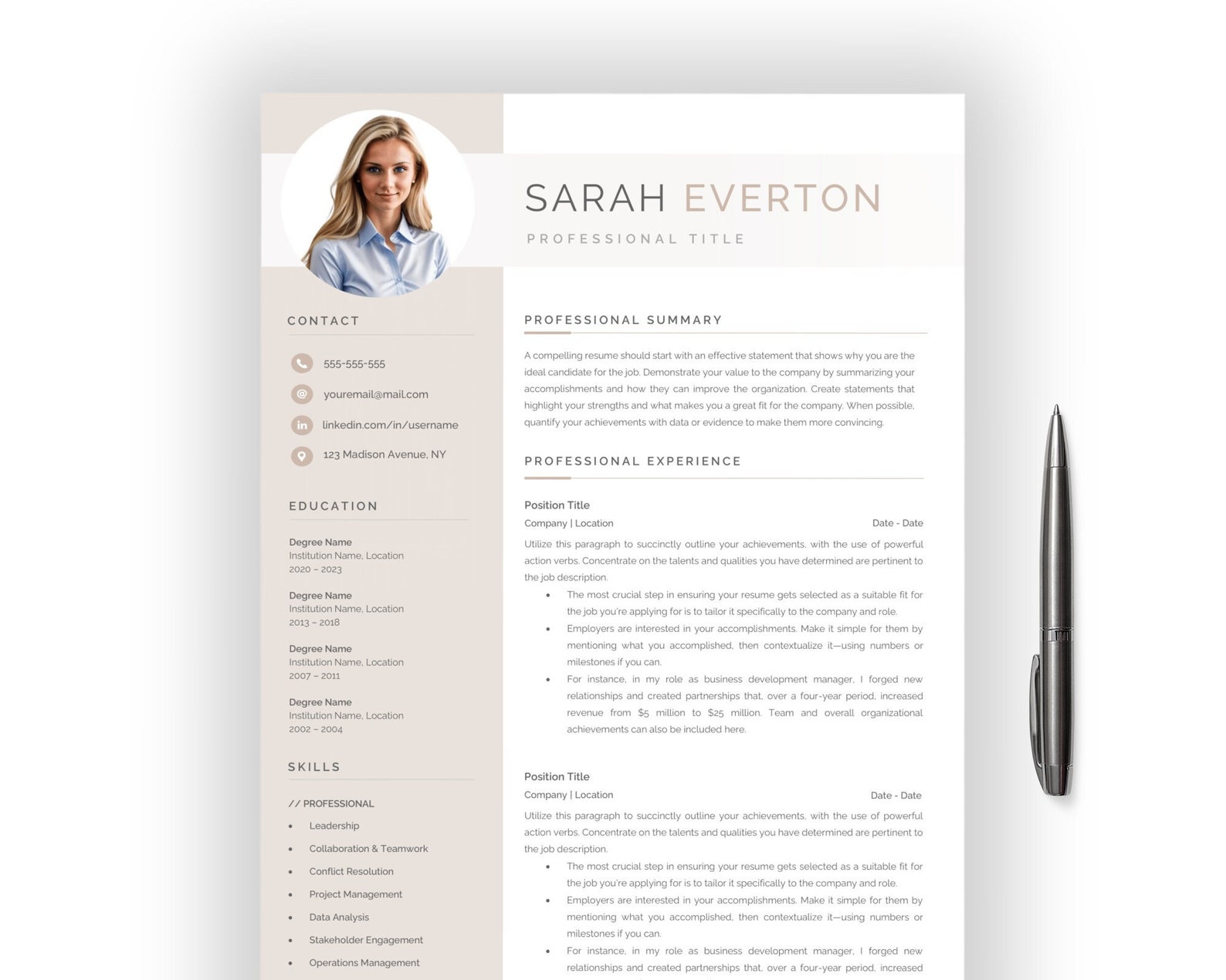 Professional Modern CV TEMPLATE for Microsoft Word Professional Resume ...