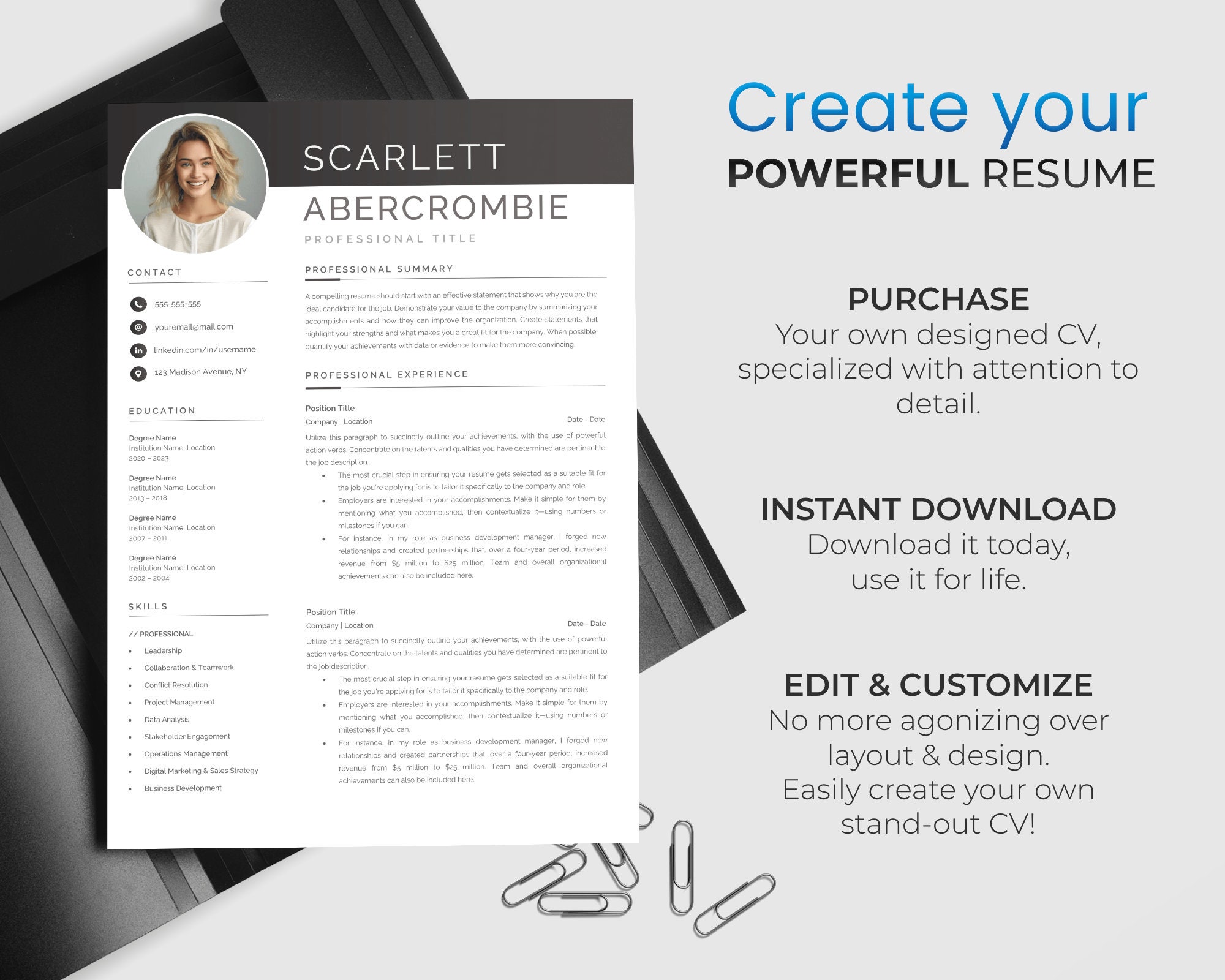 DIGITAL Modern PROFESSIONAL CV Template for Microsoft Word Modern ...