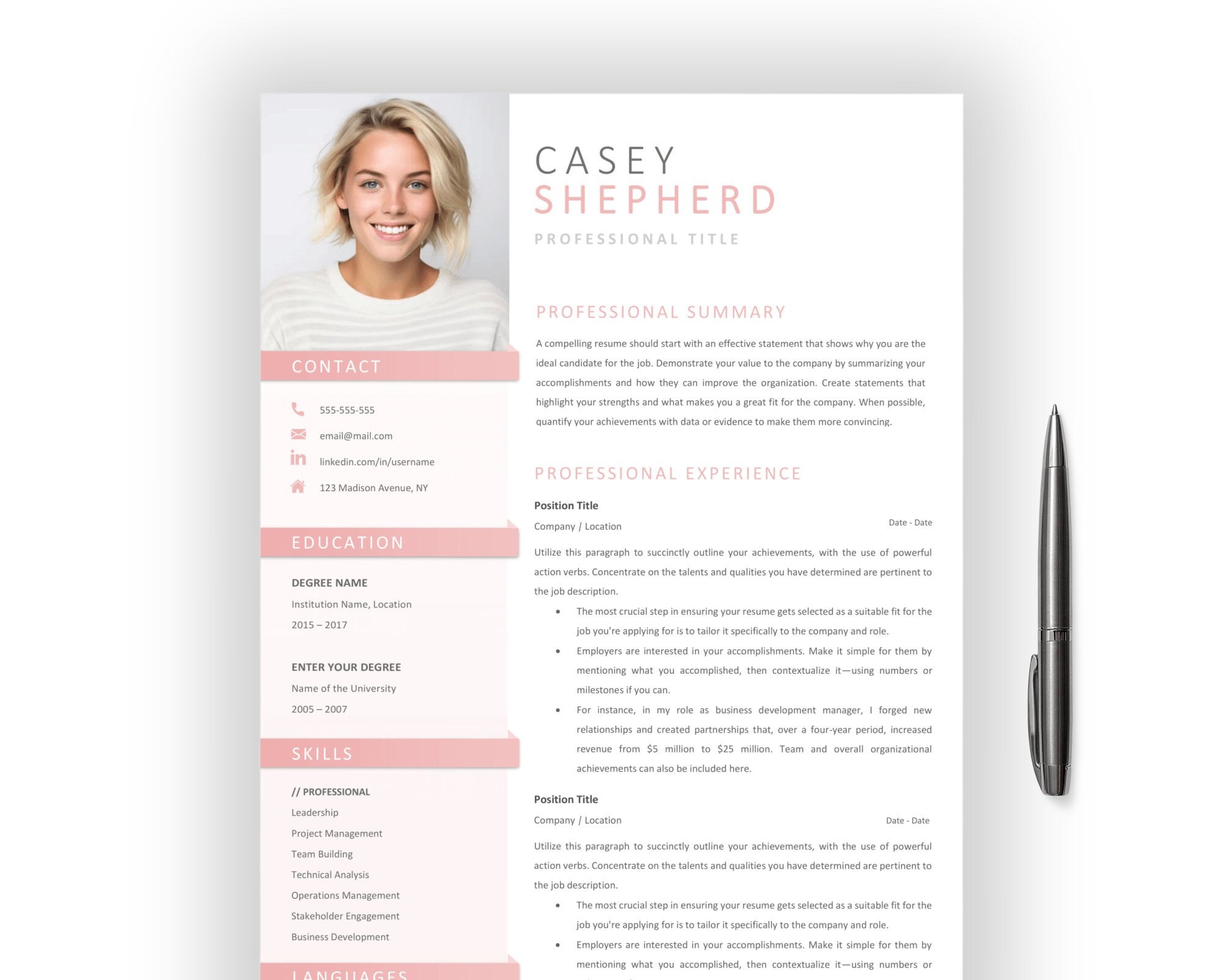 Professional MODERN Clean CV TEMPLATE for Microsoft Word Modern Resume ...