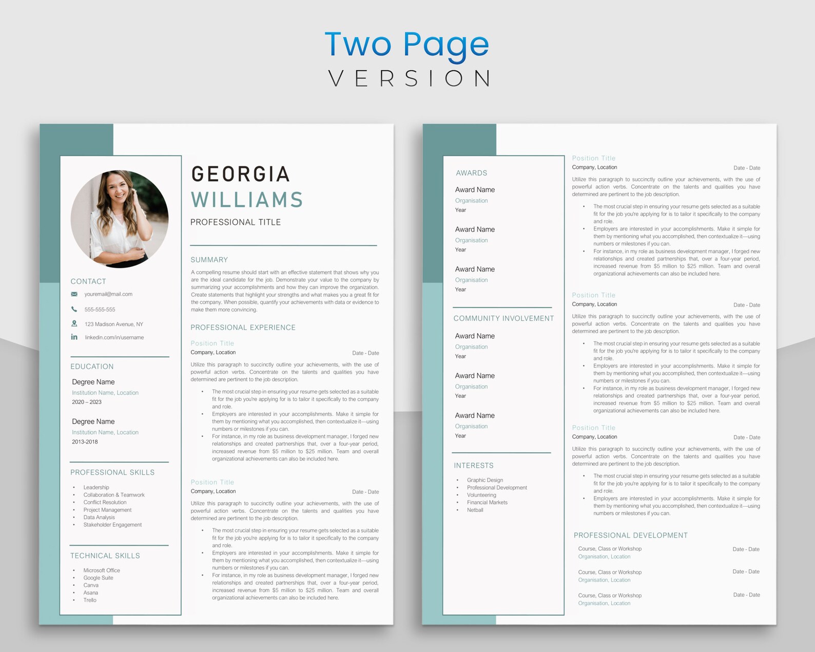 CLEAN Microsoft Word Resume TEMPLATE With Photo and Cover Letter ...