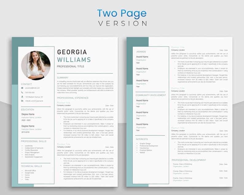CLEAN Microsoft Word Resume TEMPLATE With Photo and Cover Letter ...