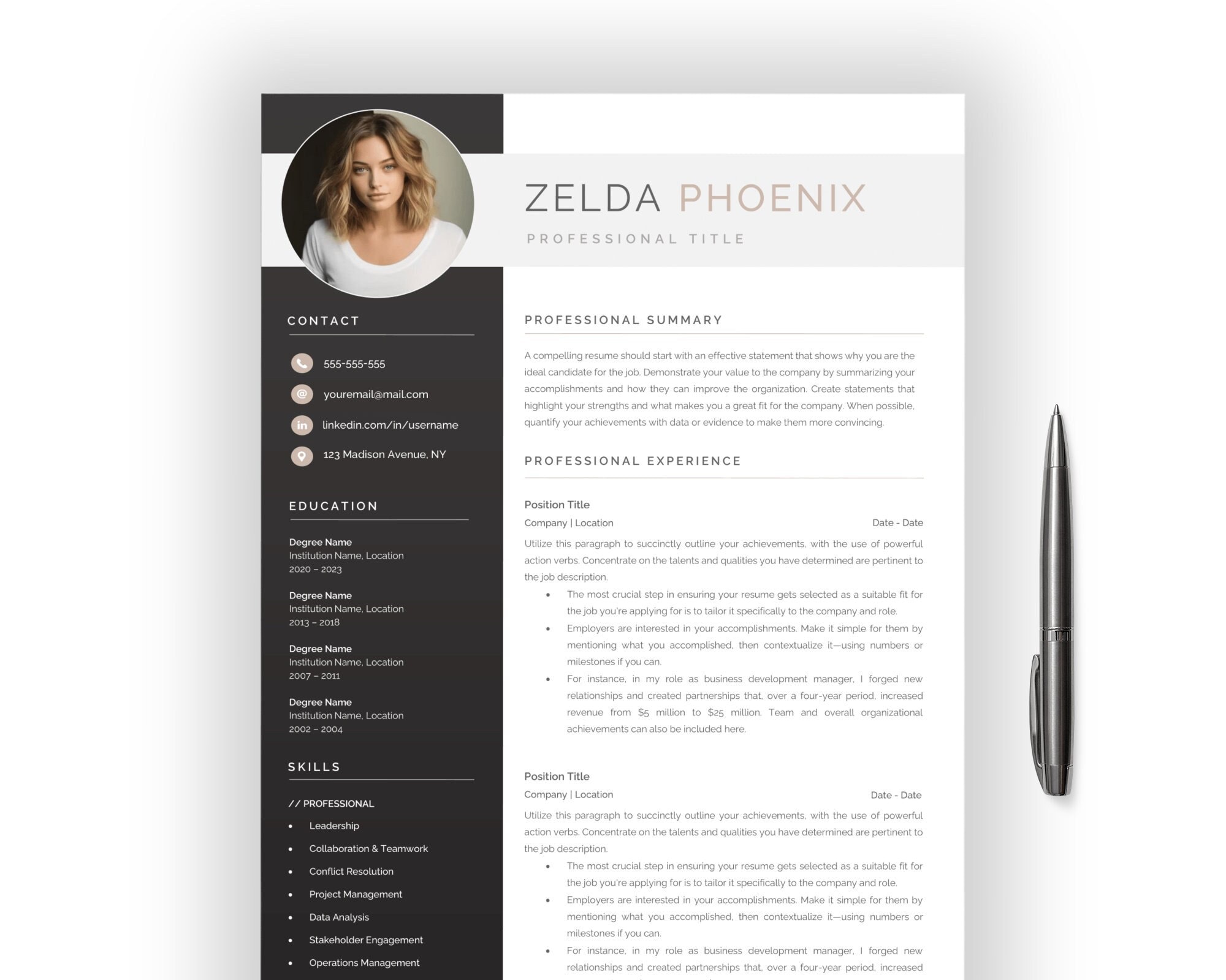 PROFESSIONAL Modern Resume Template for Microsoft Word Professional CV ...