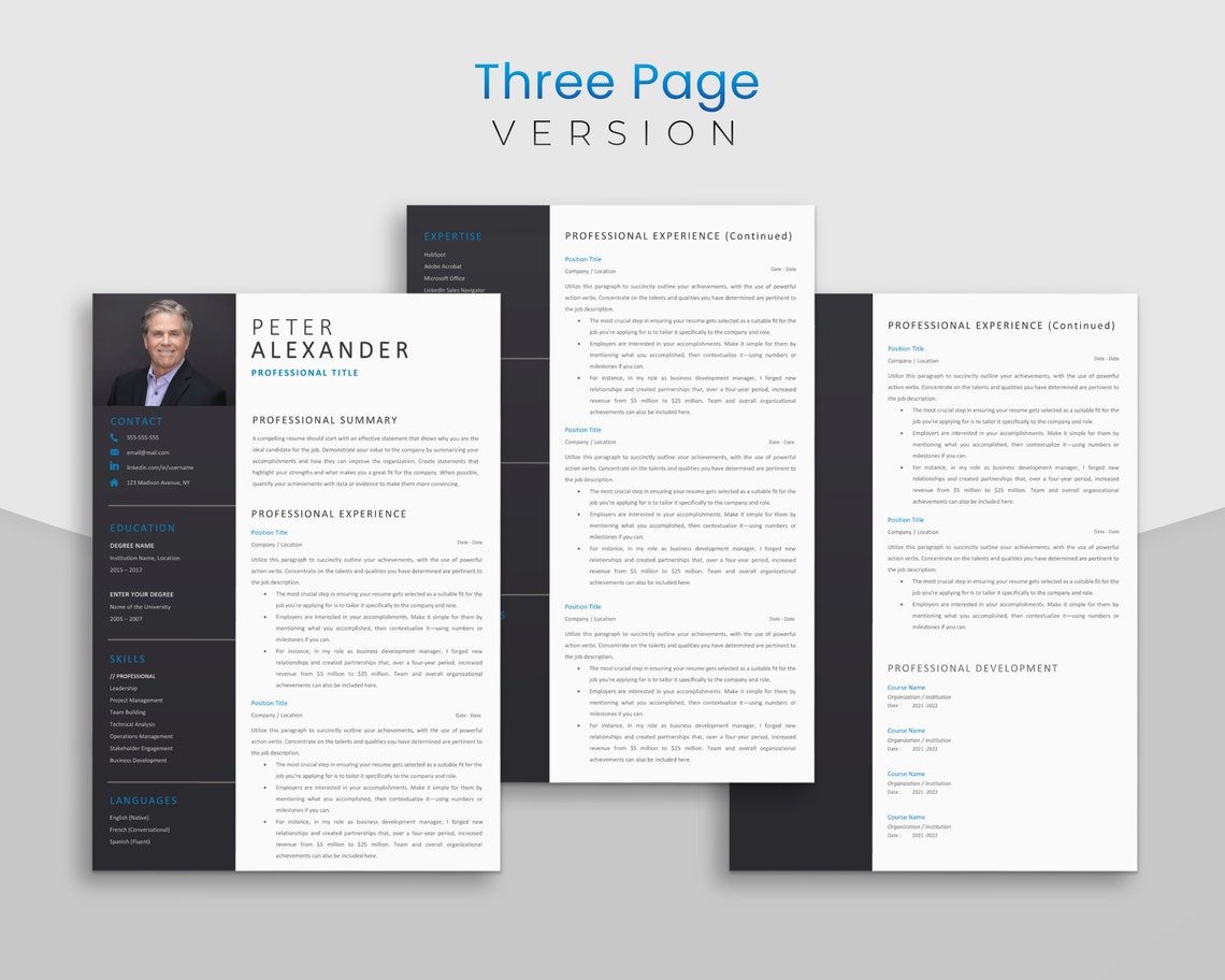 Professional EXECUTIVE RESUME Word TEMPLATE Editable Modern Cv Template ...