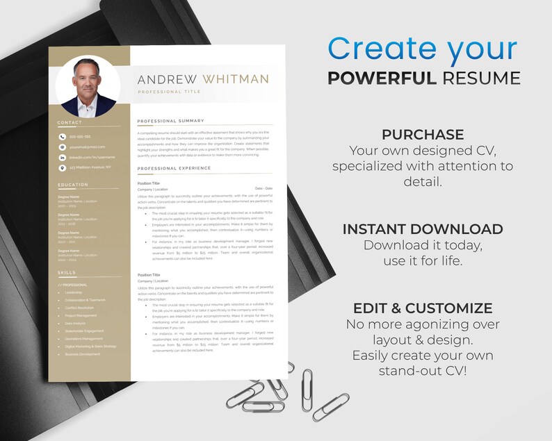 DIGITAL Clean Microsoft Word Resume TEMPLATE With Cover Letter and ...