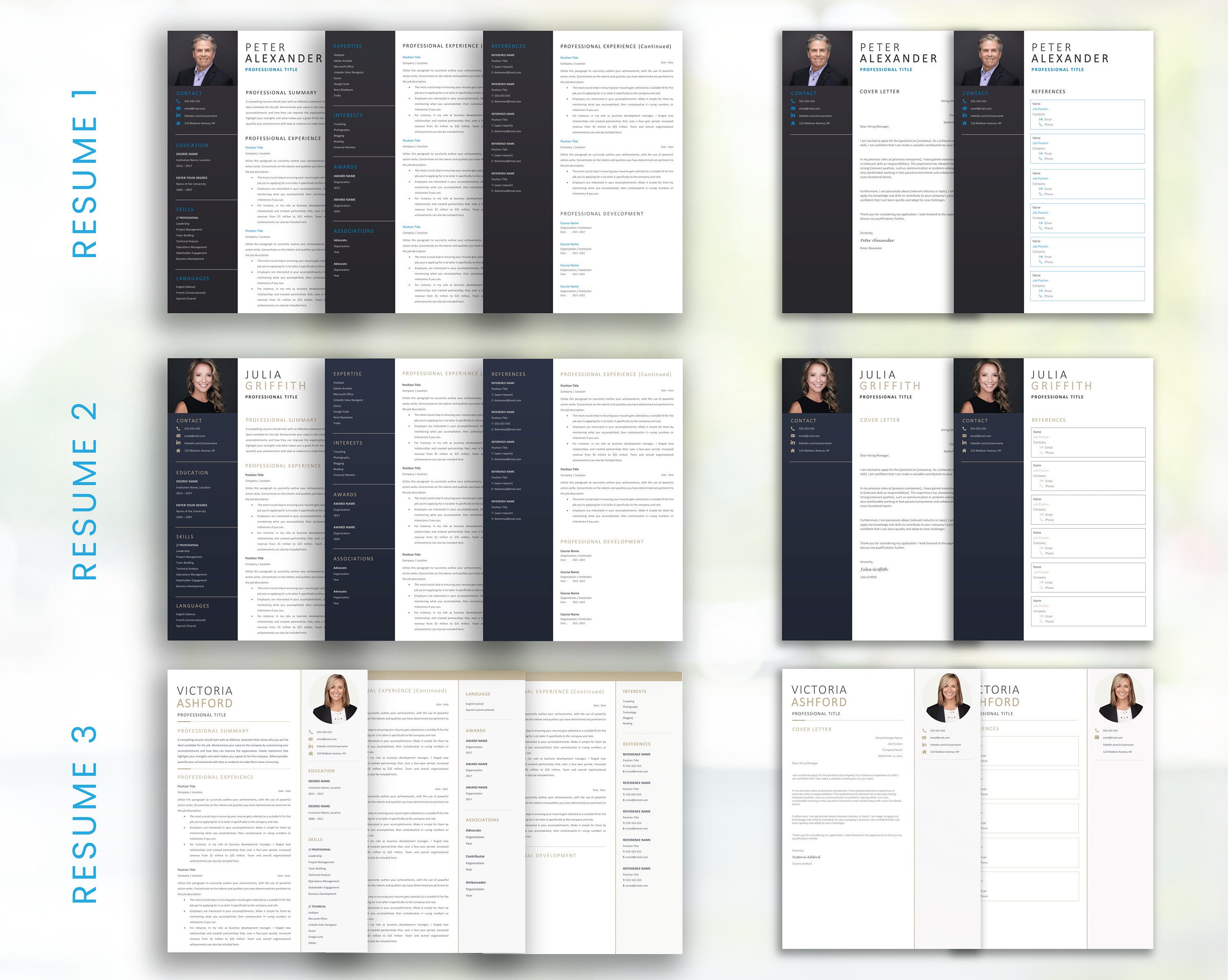Executive RESUME Word TEMPLATE BUNDLE With Photo – Editable ...