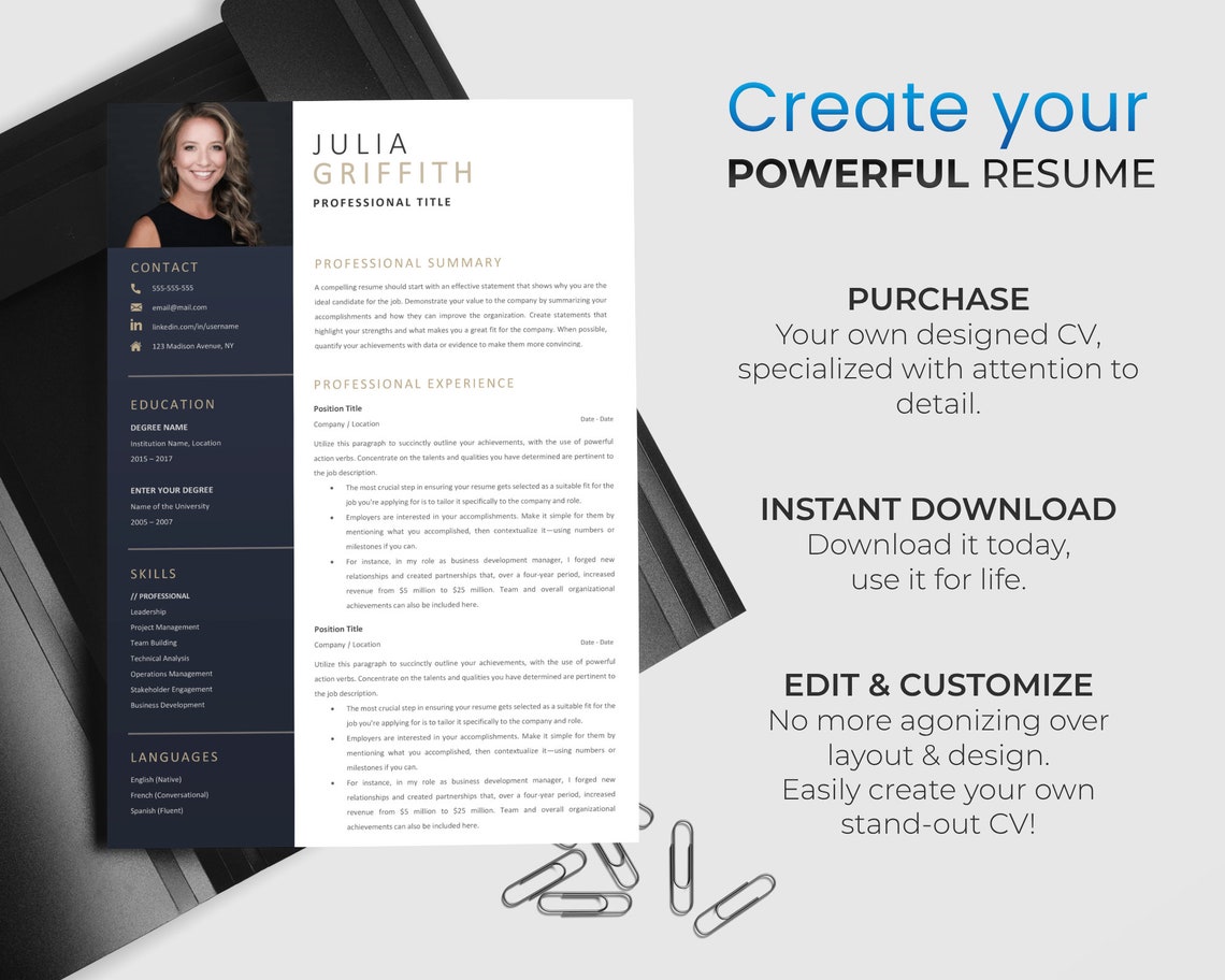 Editable Modern CV TEMPLATE for Microsoft Word Professional Resume ...