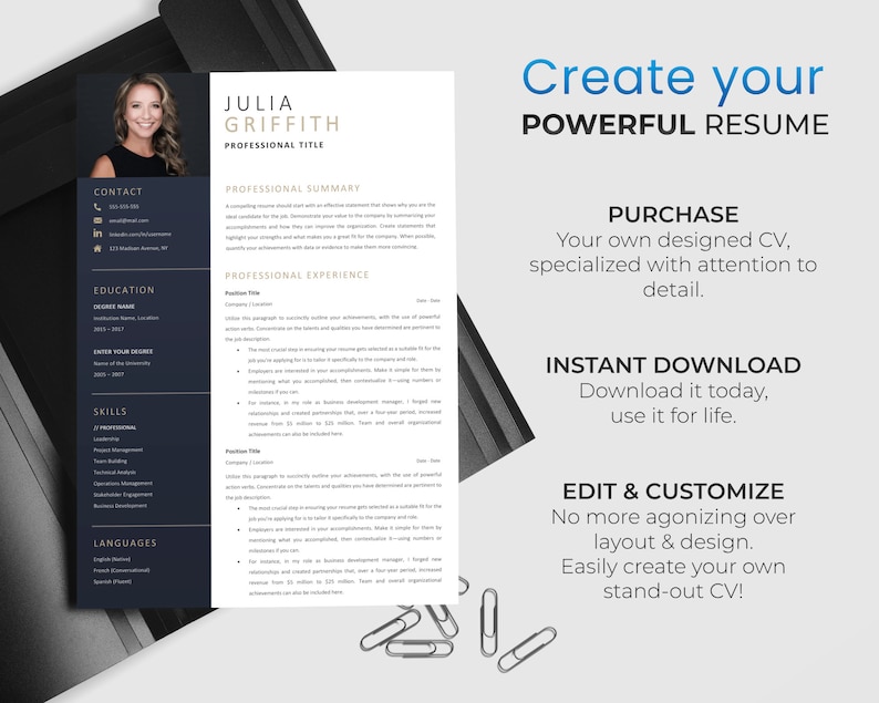 Editable Modern CV TEMPLATE for Microsoft Word Professional Resume ...