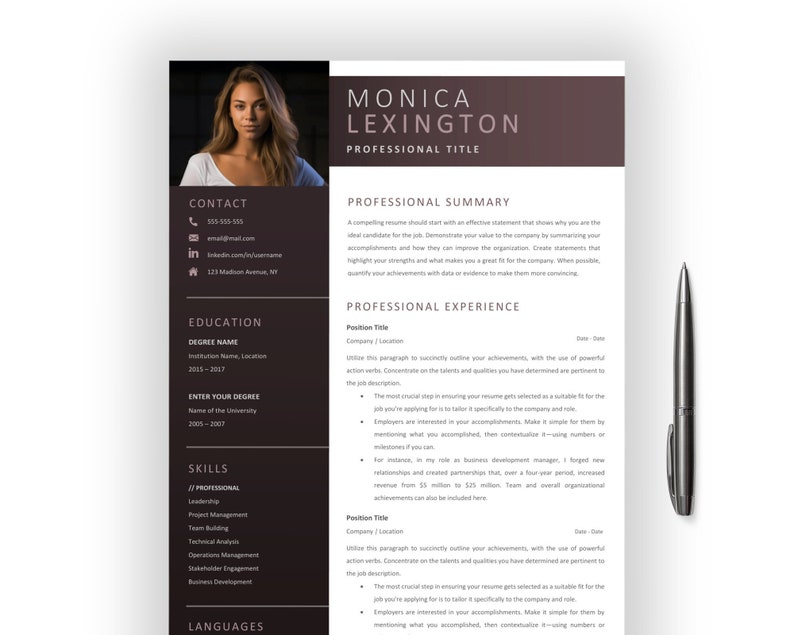 Modern RESUME TEMPLATE for Microsoft Word Professional Editable Cv ...