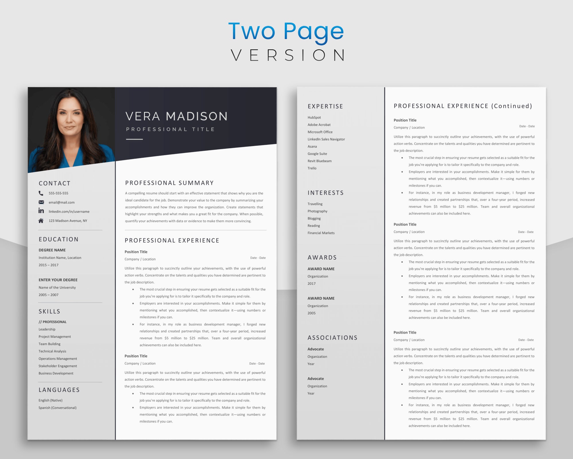 Resume TEMPLATE Professional Modern for Microsoft Word Professional CV ...