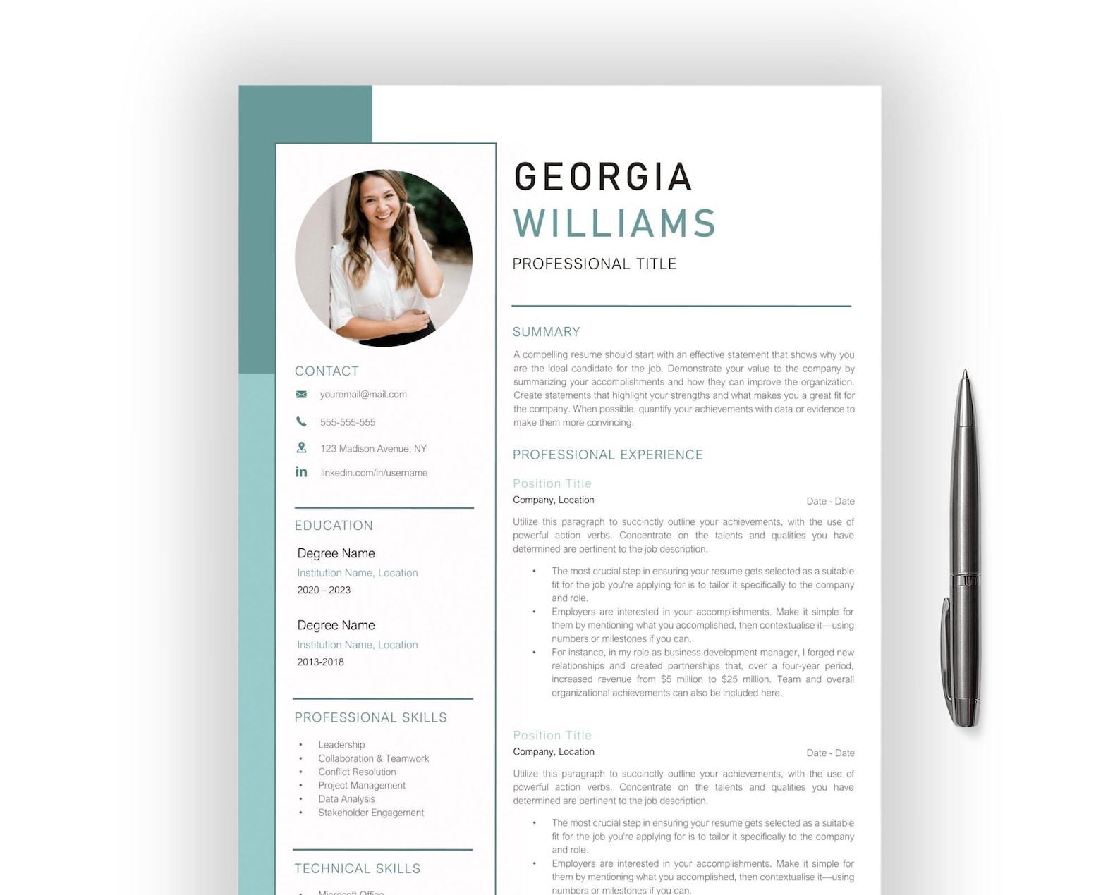 CLEAN Microsoft Word Resume TEMPLATE With Photo and Cover Letter ...