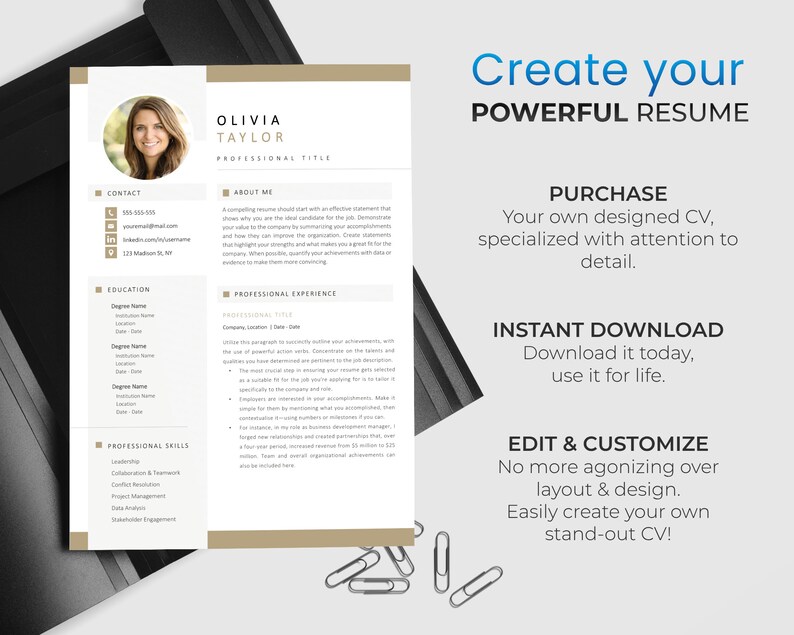 Modern Professional CV EXECUTIVE Resume Template Clean - Etsy