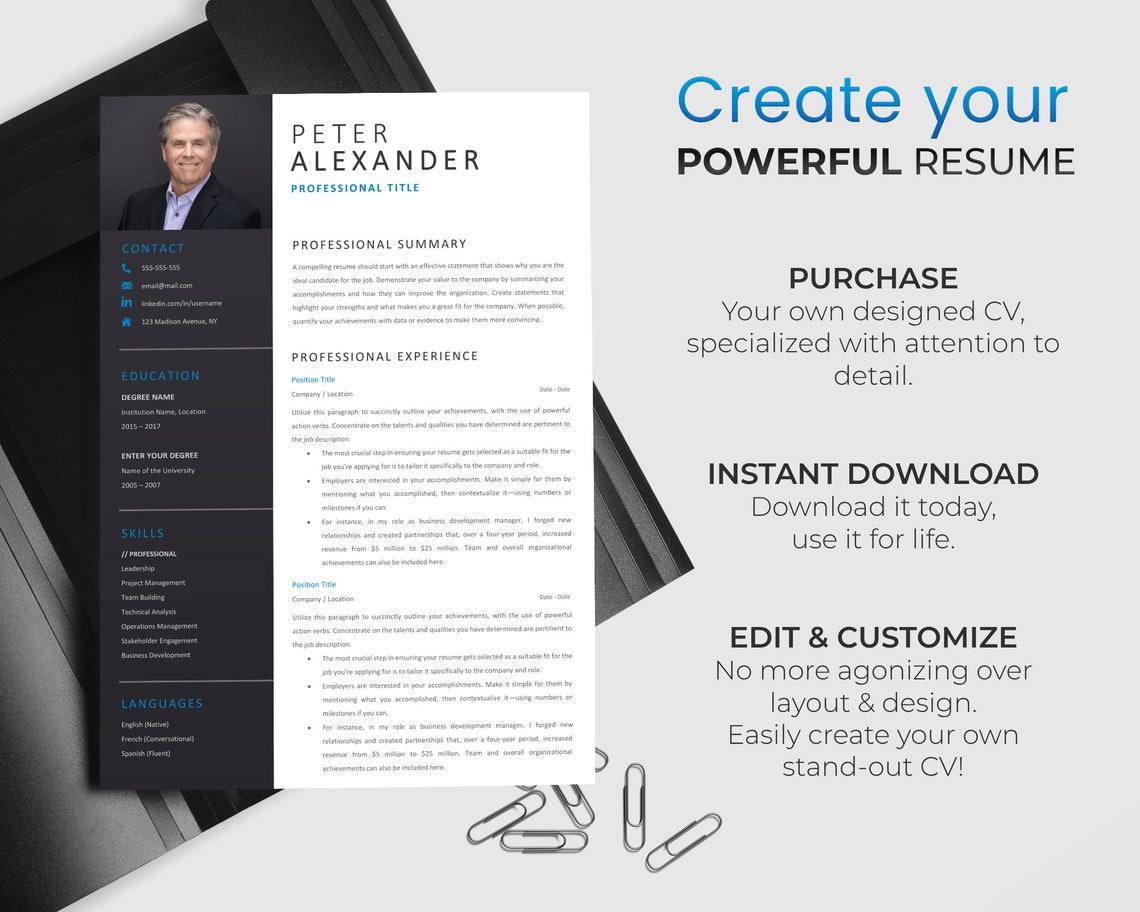 Professional EXECUTIVE RESUME Word TEMPLATE Editable Modern Cv Template ...