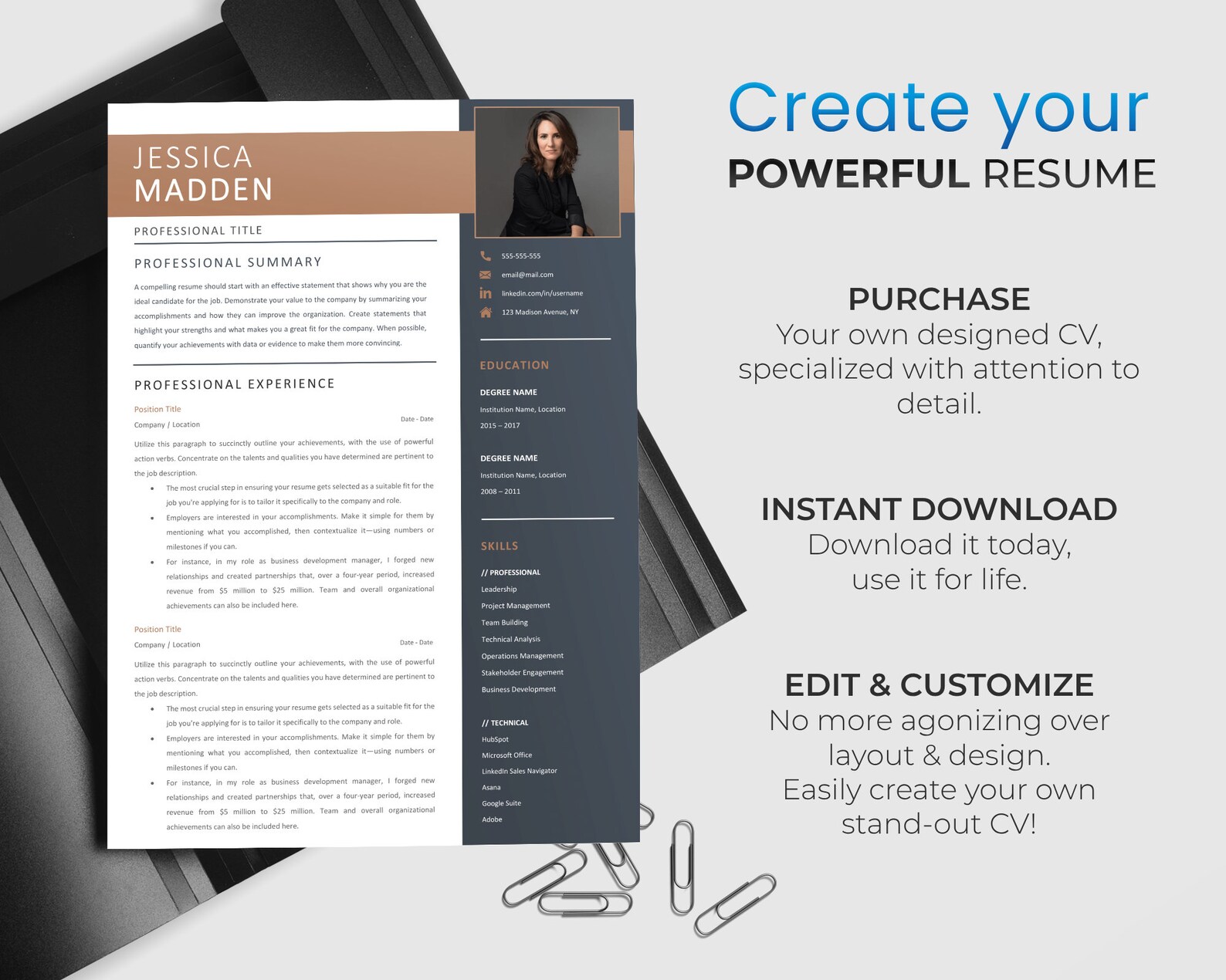 Customizable Professional CV Executive Resume Template - Clean ...