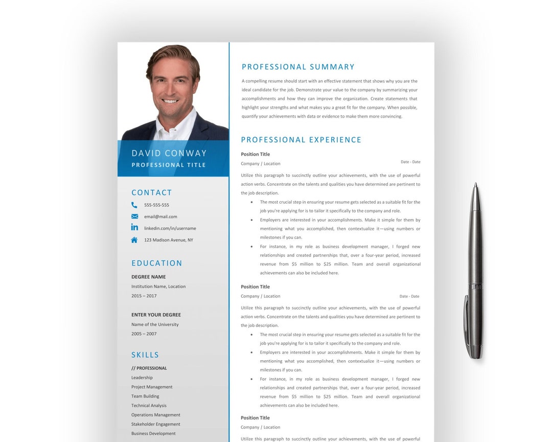 DIGITAL Download Professional CV TEMPLATE With Photo Editable Executive ...