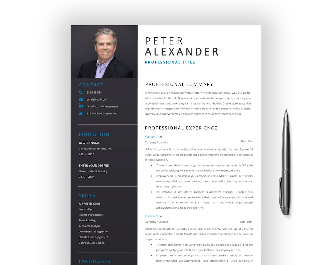 Professional EXECUTIVE RESUME Word TEMPLATE Editable Modern Cv Template ...