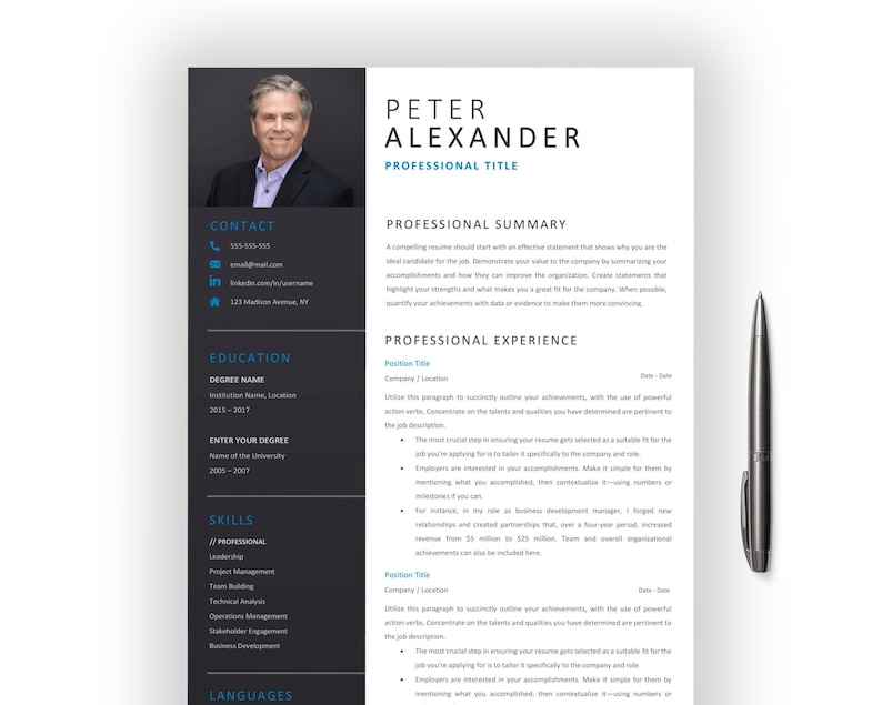 Professional EXECUTIVE RESUME Word TEMPLATE Editable Modern Cv Template ...