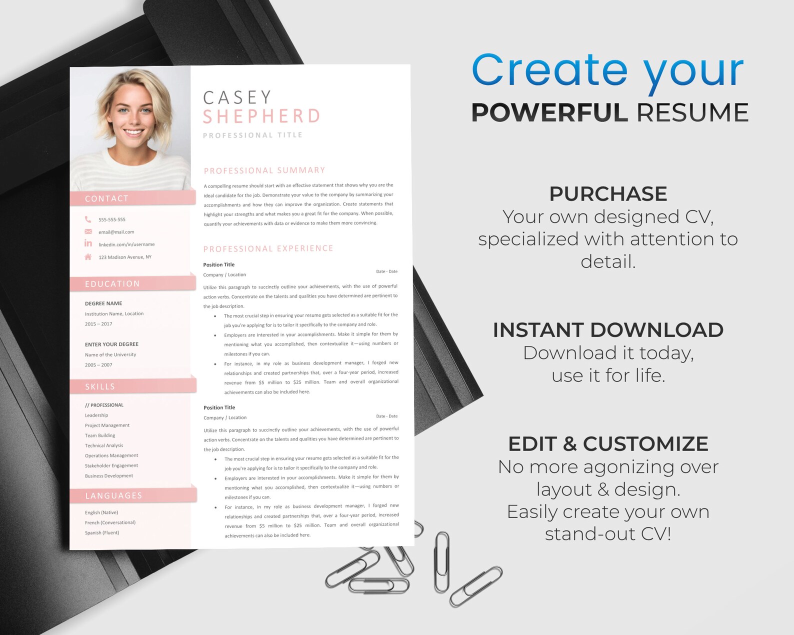 Professional MODERN Clean CV TEMPLATE for Microsoft Word Modern Resume ...