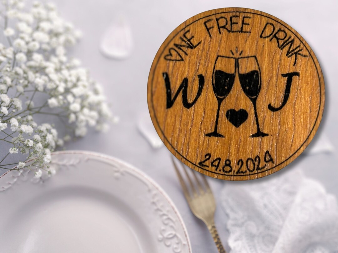 Personalised Wooden Drink Tokens Wedding and Party Favours Circles ...