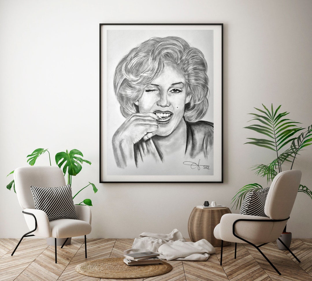 PORTRAIT Inspired Maryline Monroe in Pencil on 160g Paper Black and ...