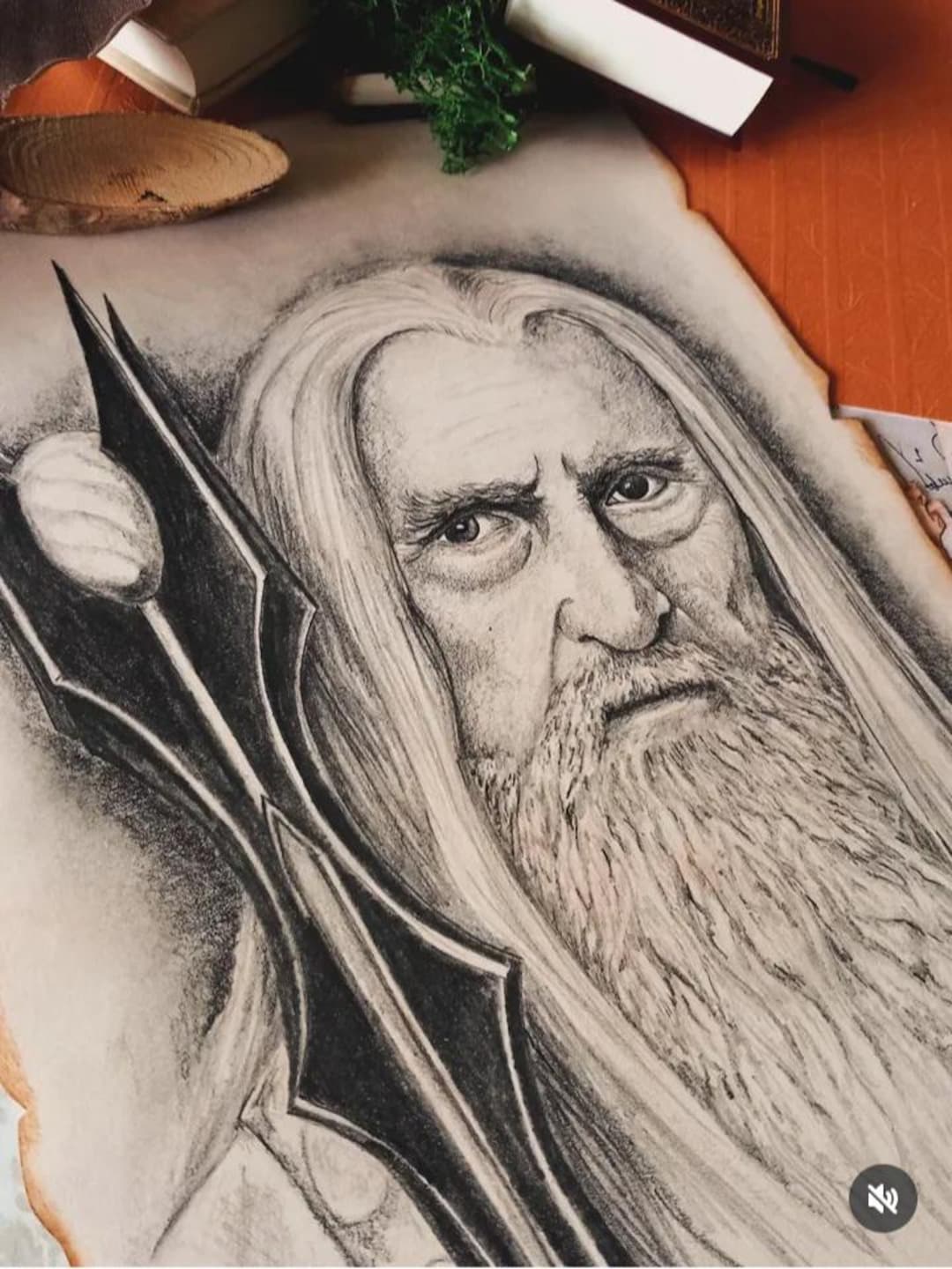 Saruman Portrait Ink Drawing on Parchment. Handmade Artwork. Fantasy ...