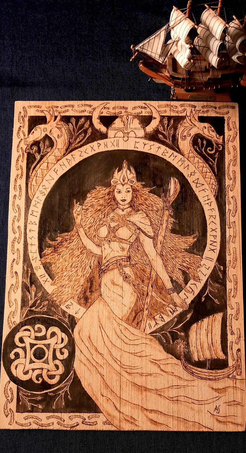 Pyrography Artwork, Burned Wood Picture. Viking Drawing on Poplar Wood ...