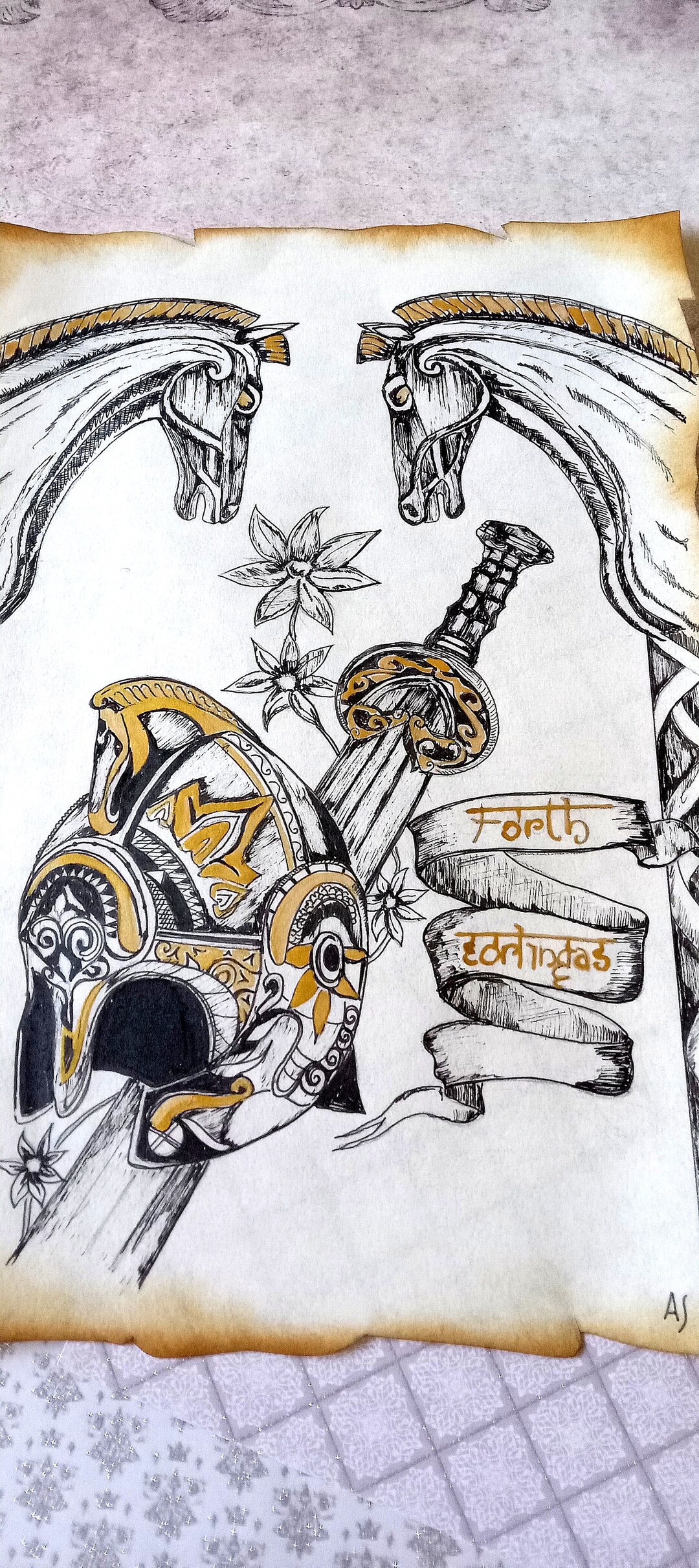 King Theoden Ink and Gold Parchment, LOTR Handmade Artwork. Rohan ...