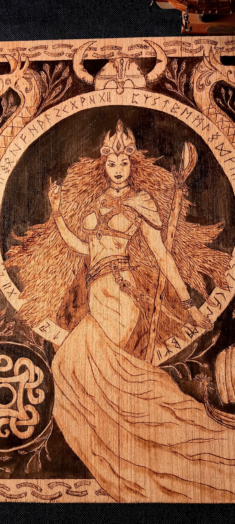 Pyrography Artwork, Burned Wood Picture. Viking Drawing on Poplar Wood ...