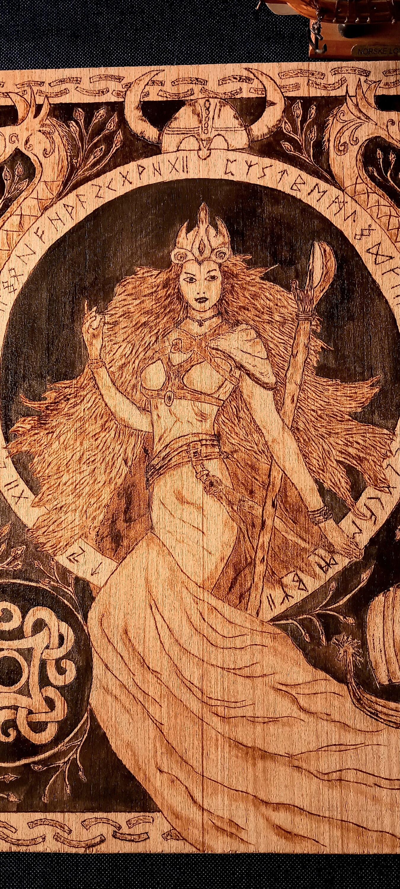 Pyrography Artwork, Burned Wood Picture. Viking Drawing on Poplar Wood ...