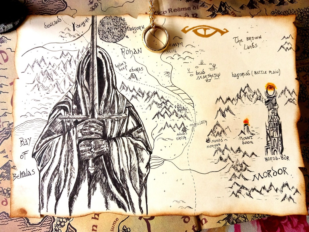Nazgul Character Old Parchment, Ink, Oil Painting, Golden Foil LOTR ...