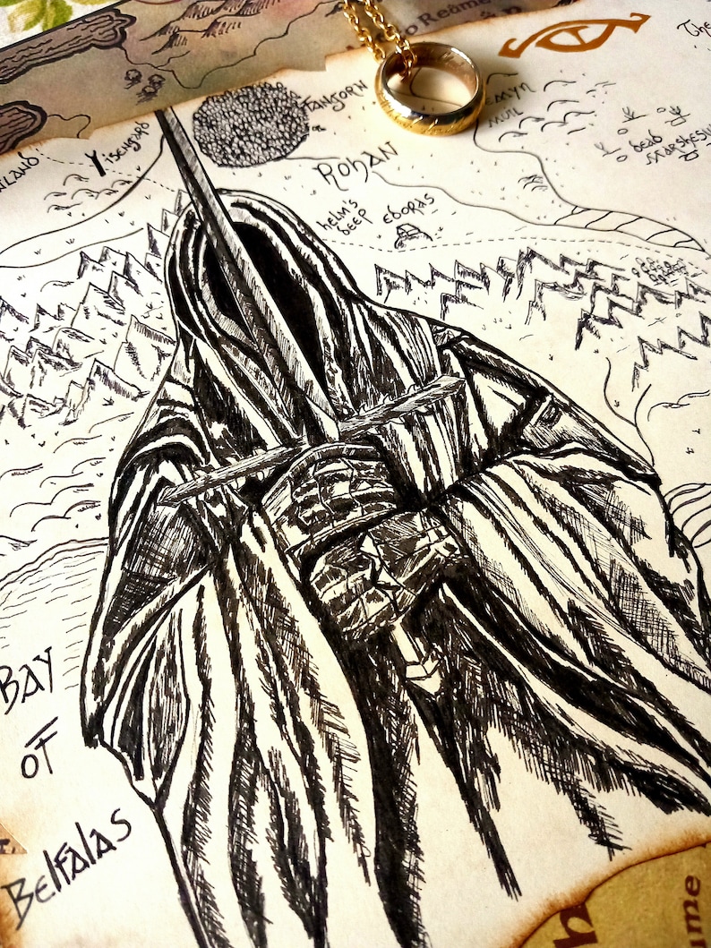 Nazgul Character Old Parchment, Ink, Oil Painting, Golden Foil LOTR ...