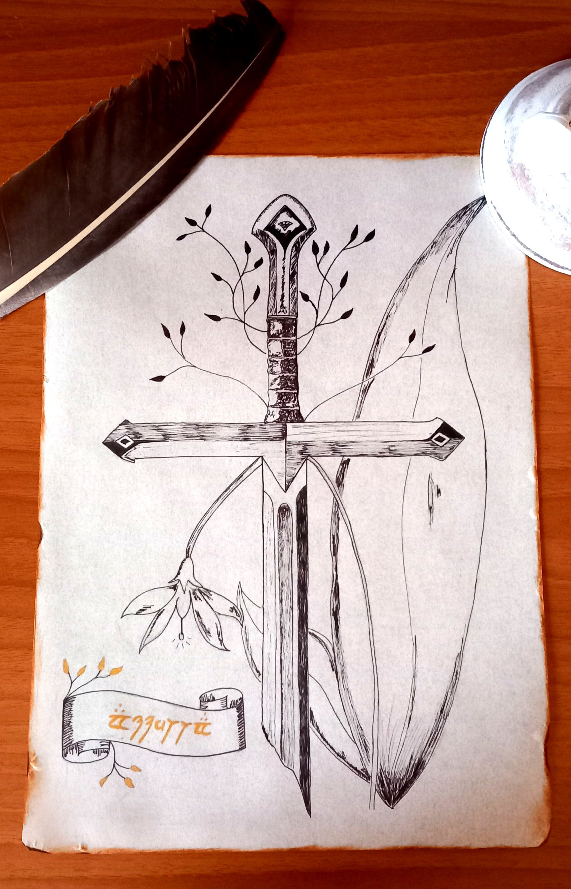 Lord of the Rings Art: Anduril Sword Parchment With Golden Foil ...