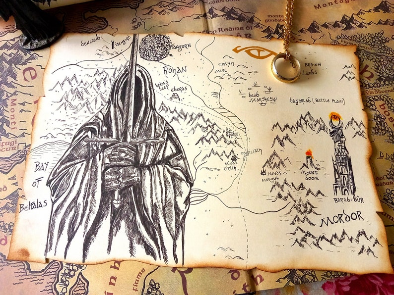 Nazgul Character Old Parchment, Ink, Oil Painting, Golden Foil LOTR ...