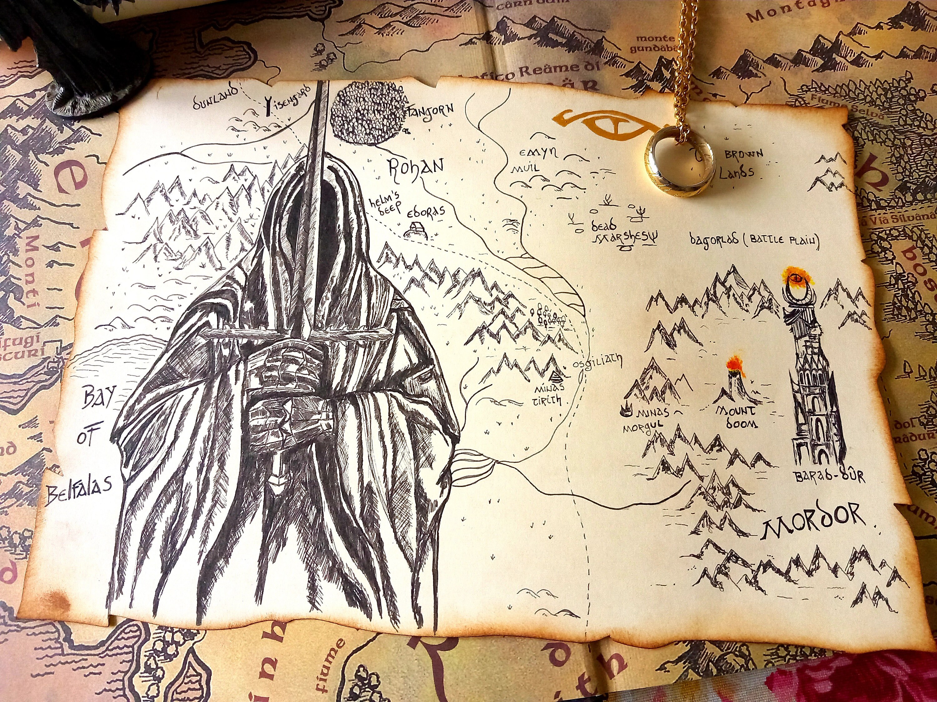 Nazgul Character Old Parchment, Ink, Oil Painting, Golden Foil LOTR ...