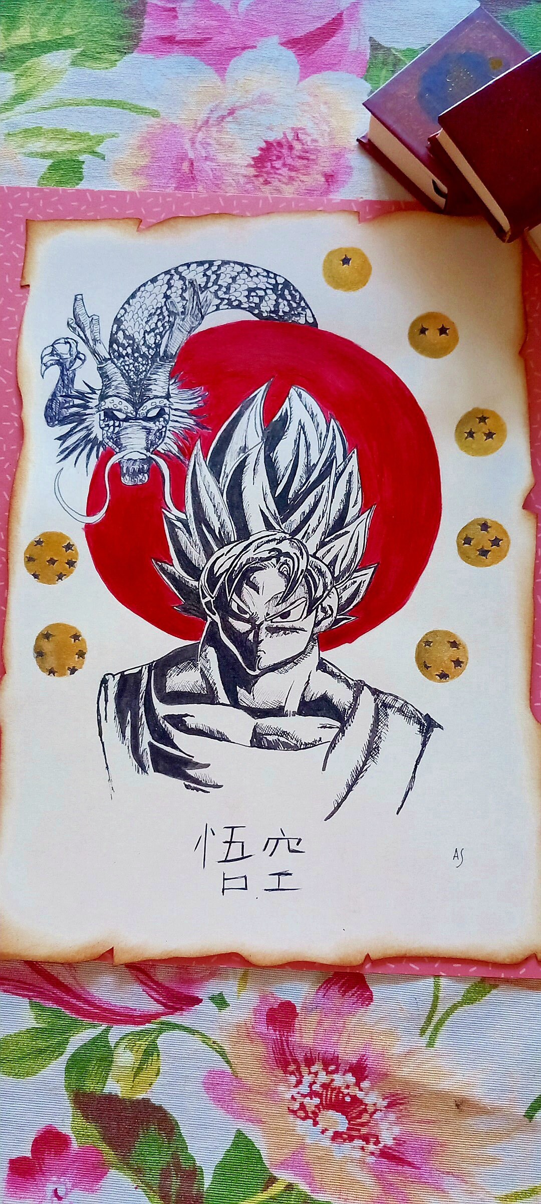 Goku Ink and Gold Old Parchment Drawing, Dragonball Handmade Portrait ...