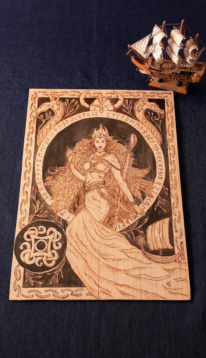 Pyrography Artwork, Burned Wood Picture. Viking Drawing on Poplar Wood ...