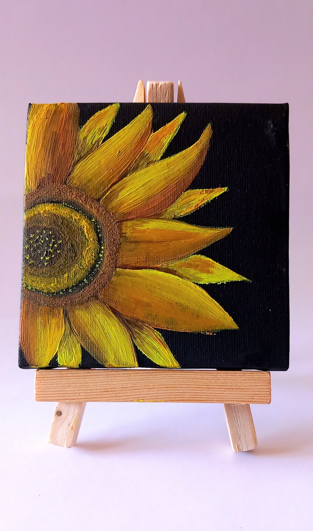 Sunflower Oil Painting Mini Canvas Flower Handmade Drawing - Etsy