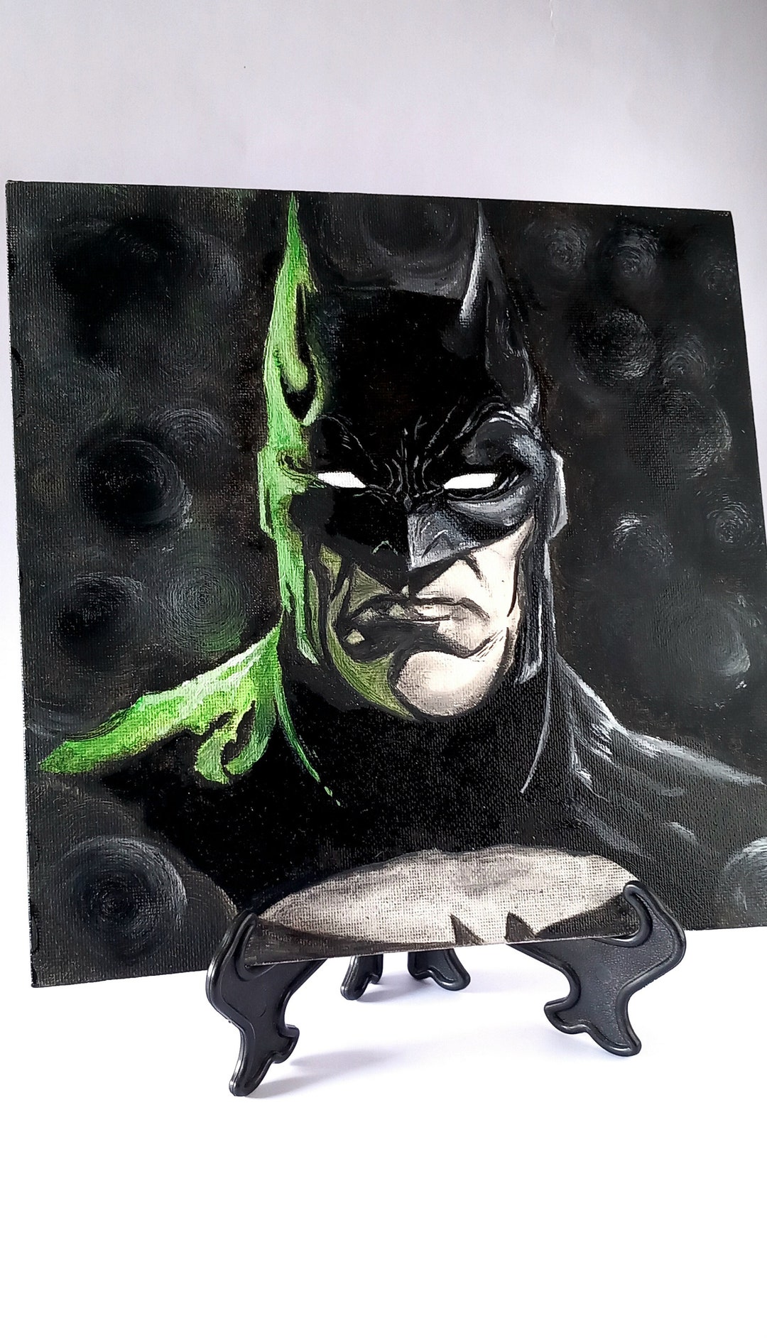 Batman Oil Painting, Bat-man Black and Neon Green Picture. Dark Gothic ...