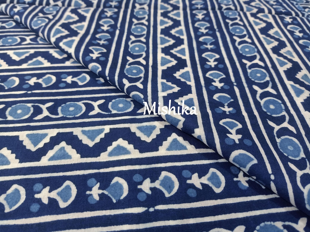 Indigo Blue Mud Block Print Cotton Fabric by the Yard, Soft Dressmaking ...