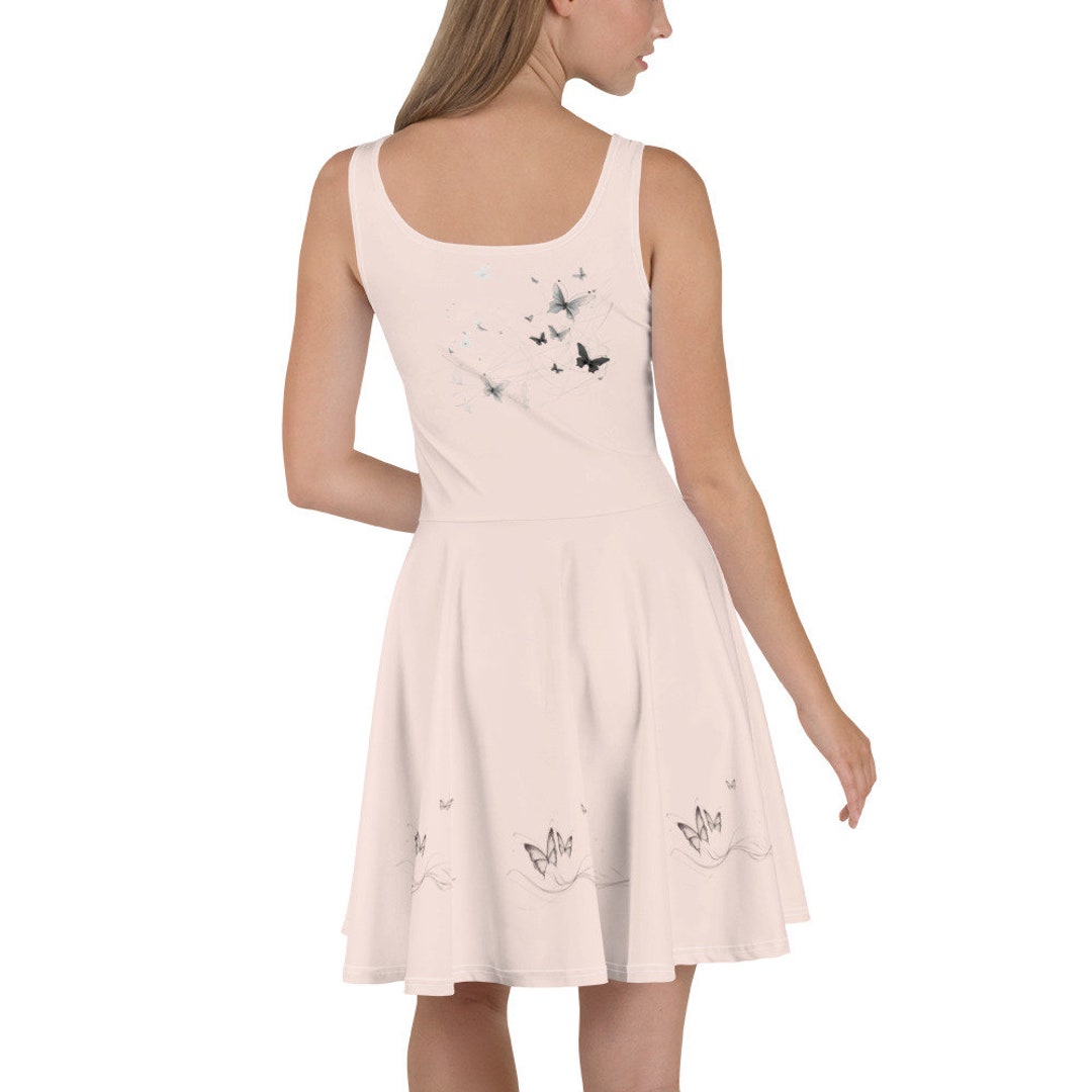 Pink Butterfly Dress, Skater Dress, Plus Size, Flared Skirt Dress, Pink ...