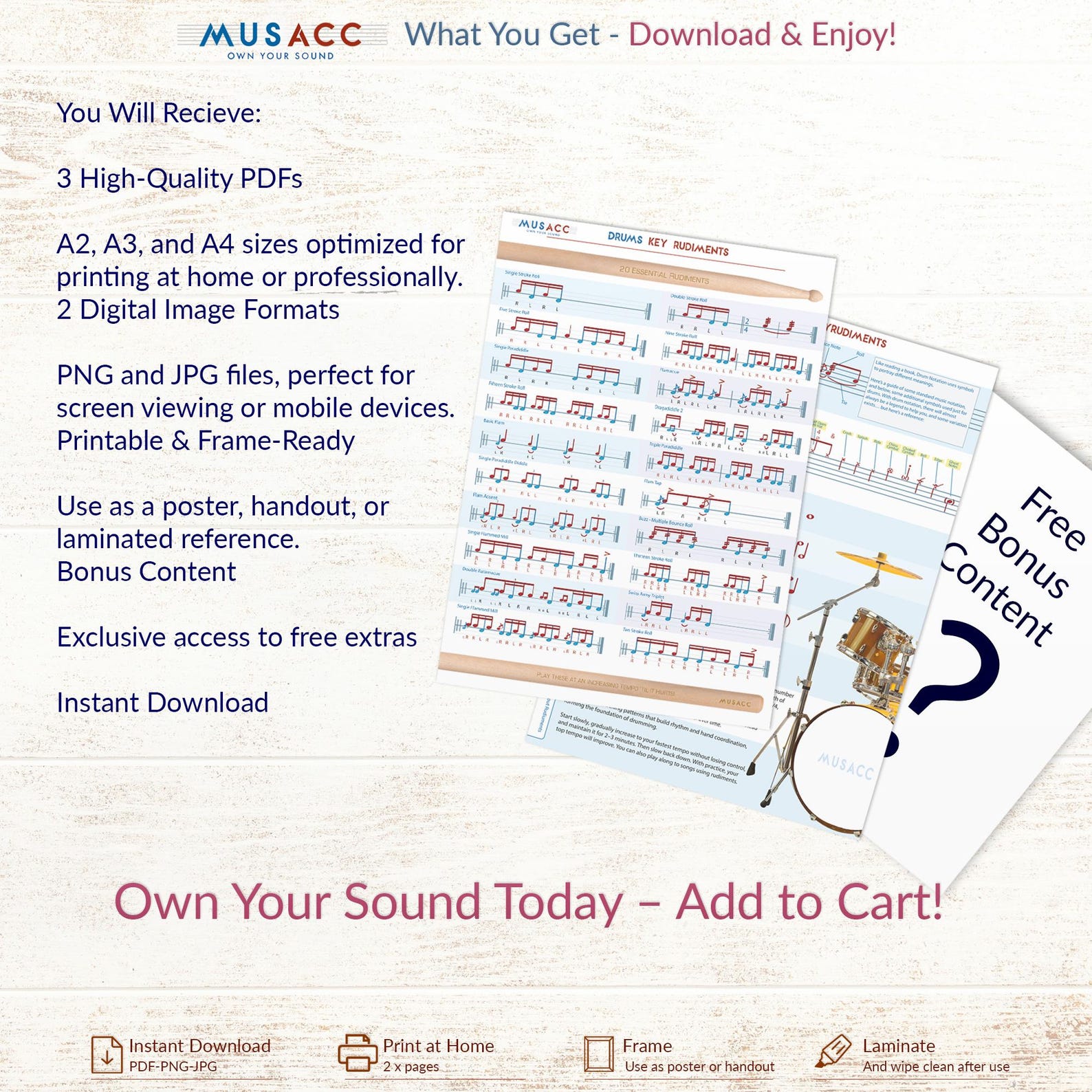 Drum Rudiments Chart | Beginner Drum Keykord Printable | Learn Drumming ...