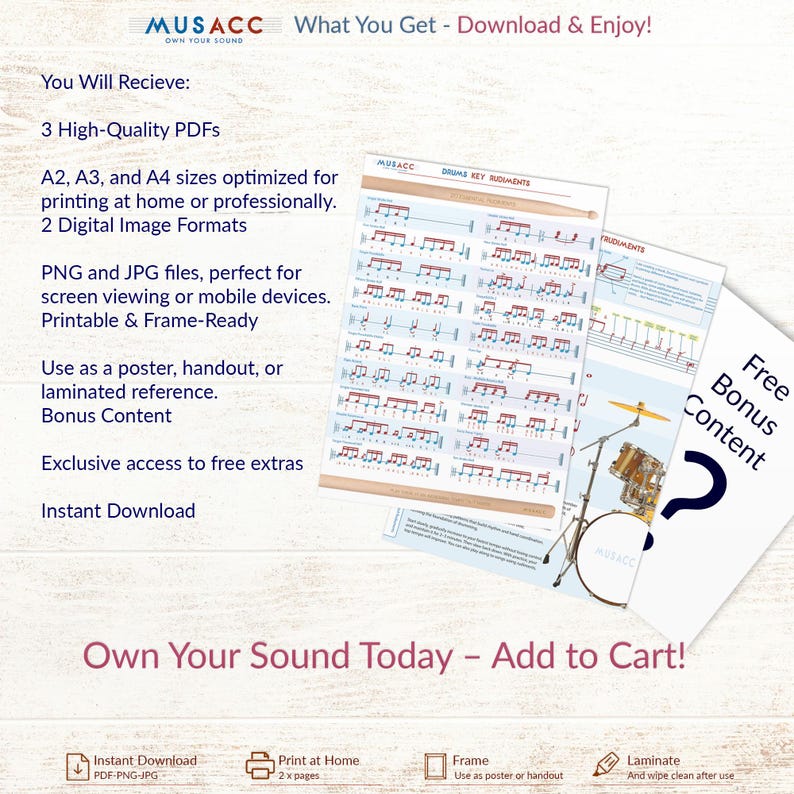 Drum Rudiments Chart | Beginner Drum Keykord Printable | Learn Drumming ...