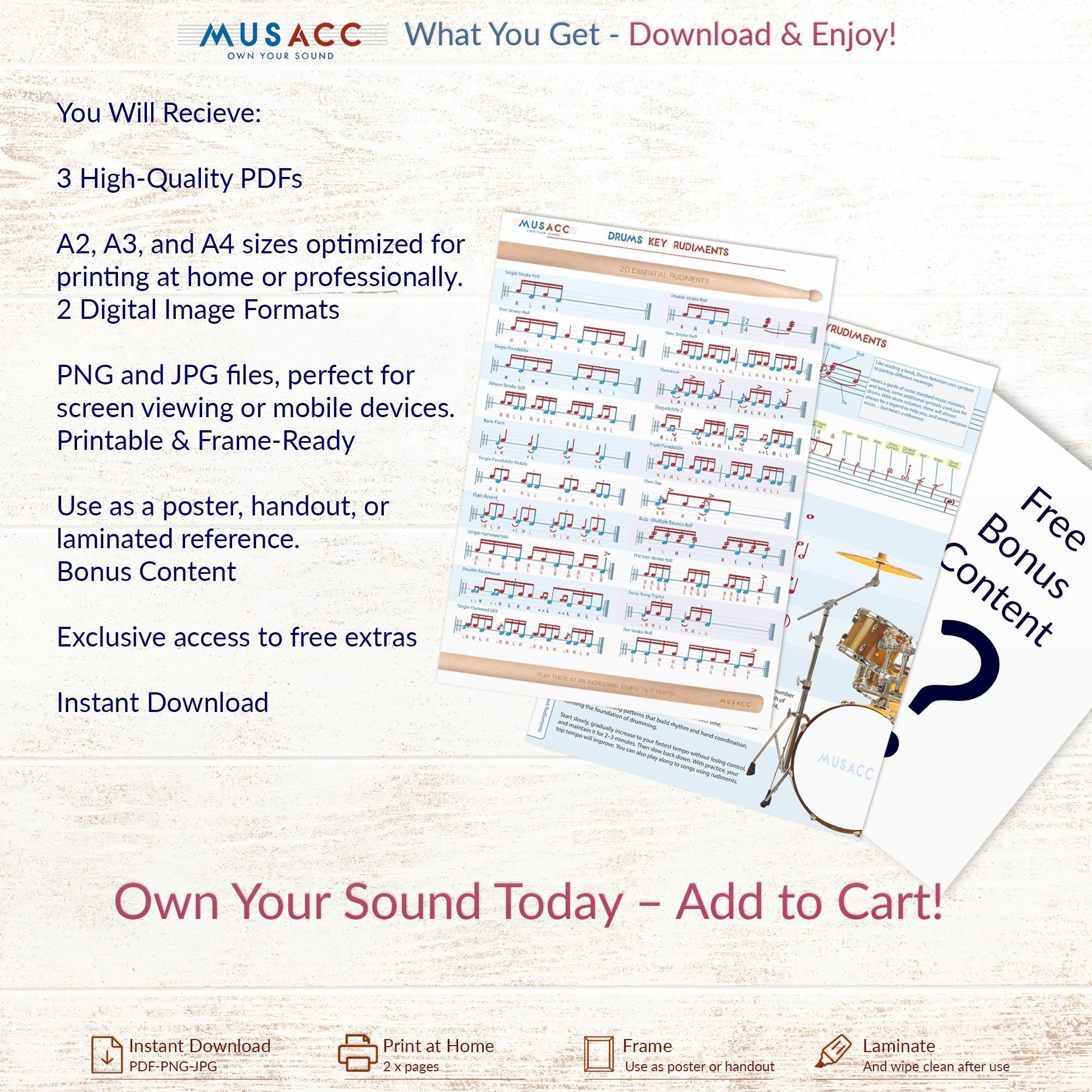 Drum Rudiments Chart | Beginner Drum Keykord Printable | Learn Drumming ...