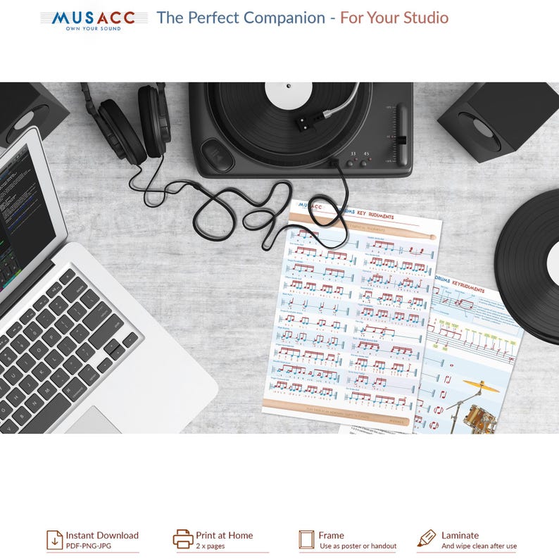 Drum Rudiments Chart | Beginner Drum Keykord Printable | Learn Drumming ...