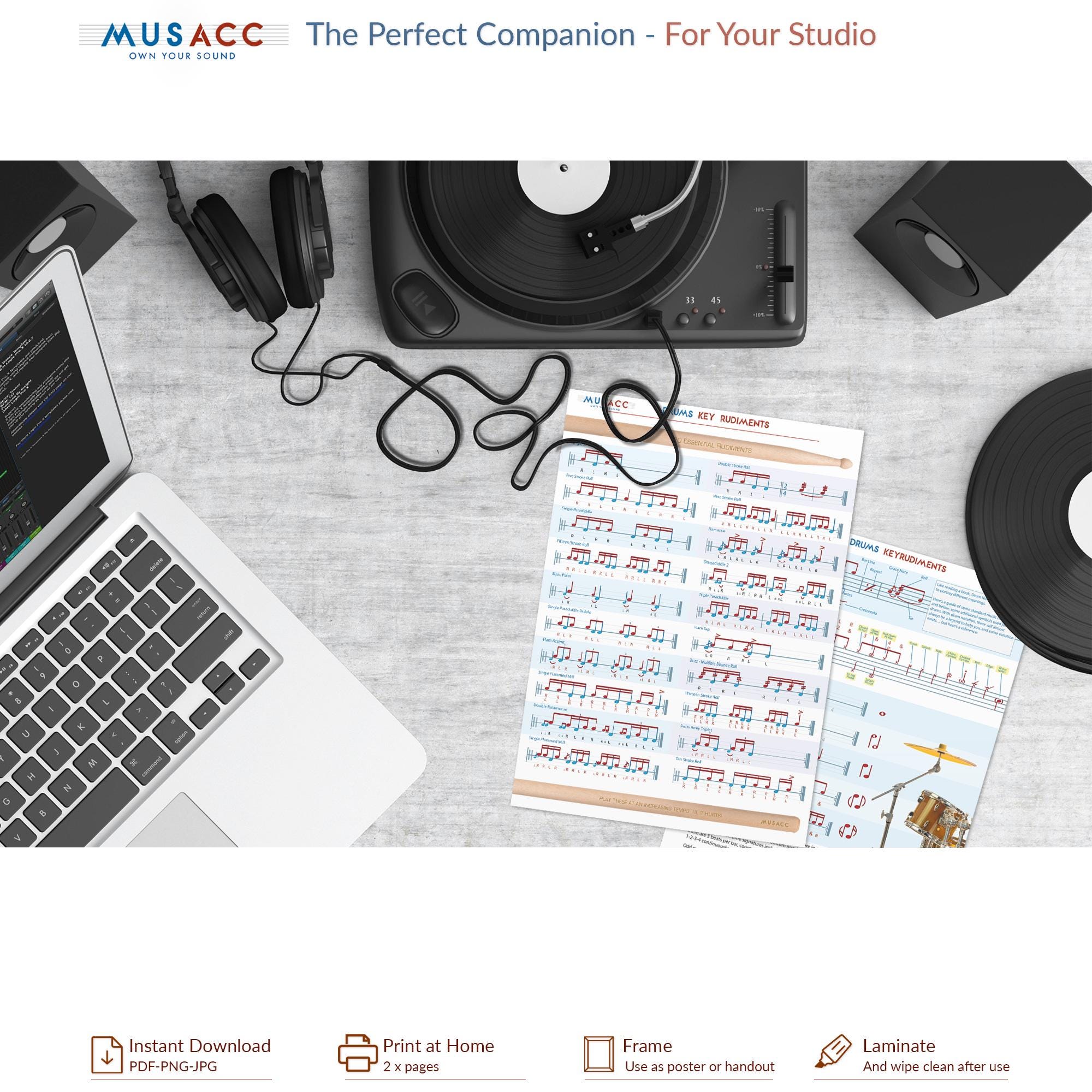 Drum Rudiments Chart | Beginner Drum Keykord Printable | Learn Drumming ...