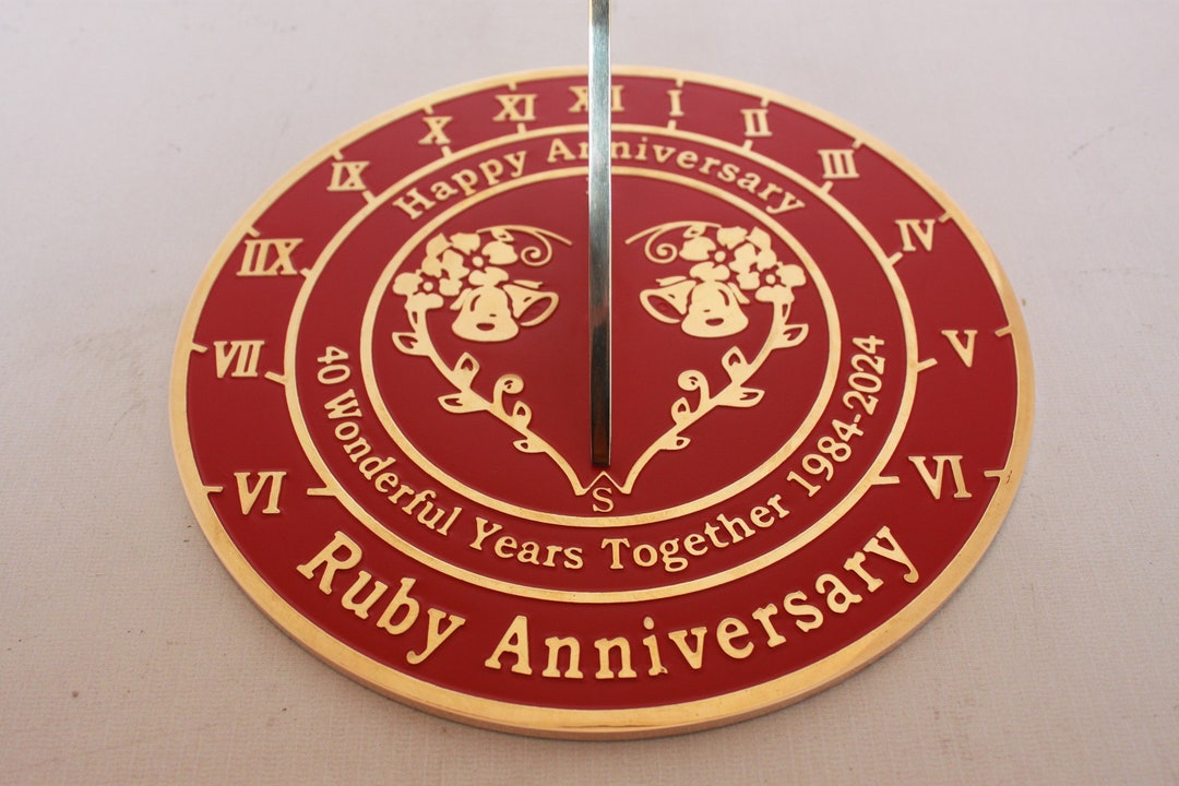 Handmade 40th Ruby Wedding Anniversary Sundial 10'' Diameter With Stand ...