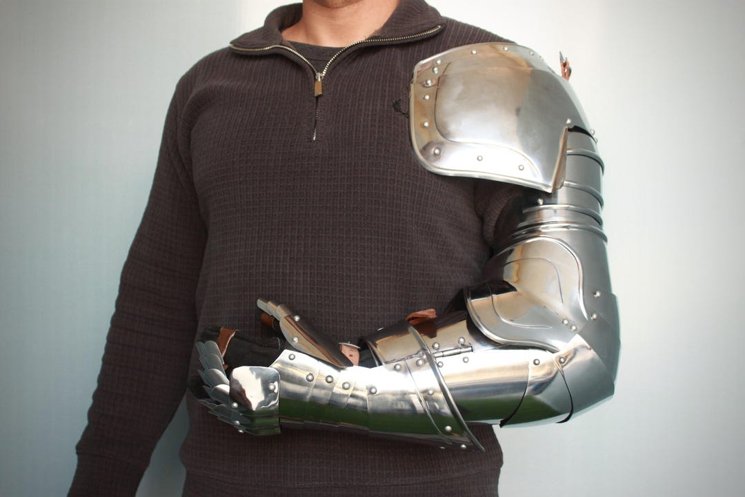HANDMADE Gothic Steel Single Full Arm Set With Pauldrons & Gauntlets ...