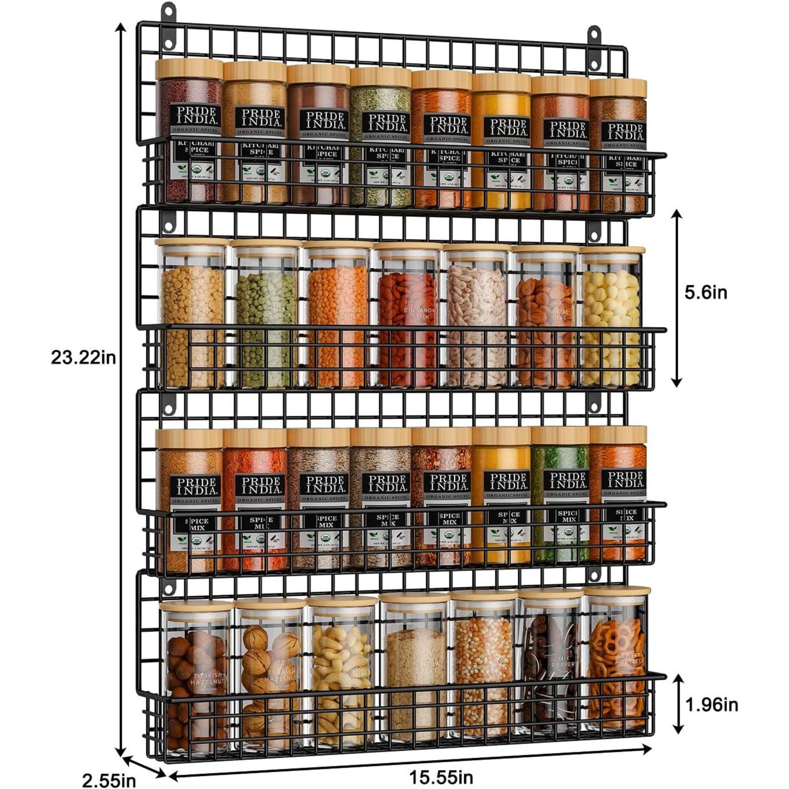 Spice Rack Wall Mounted 4 Pieces Metal Spice Rack Hanging Spice Rack ...