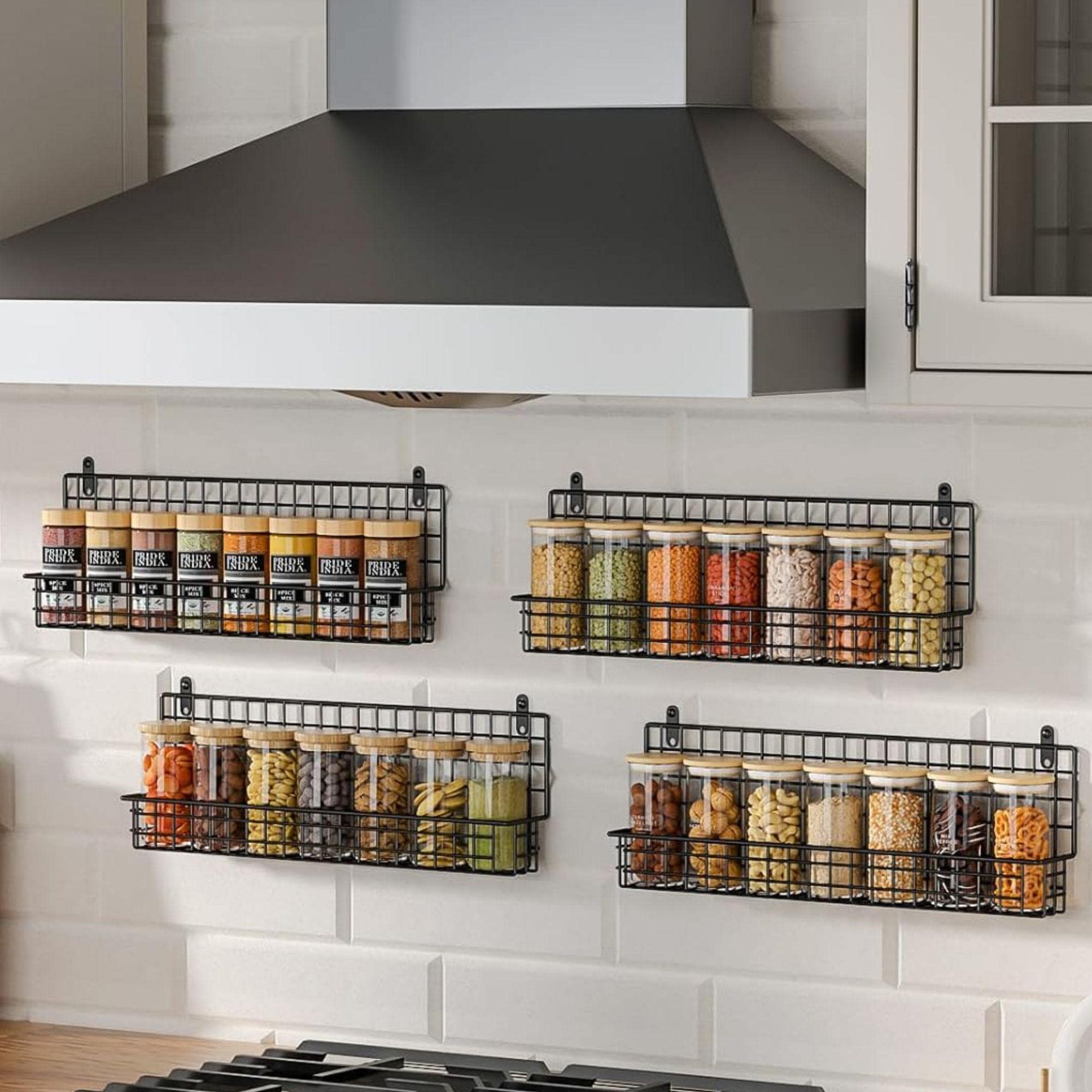 Spice Rack Wall Mounted 4 Pieces Metal Spice Rack Hanging Spice Rack ...