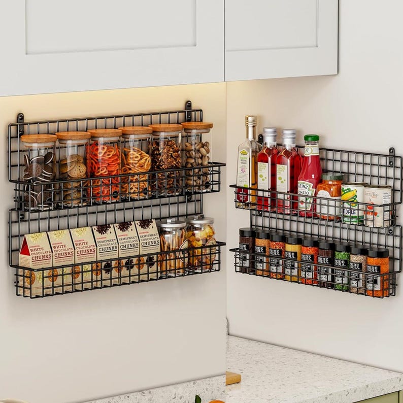 Spice Rack Wall Mounted 4 Pieces Metal Spice Rack Hanging Spice Rack ...