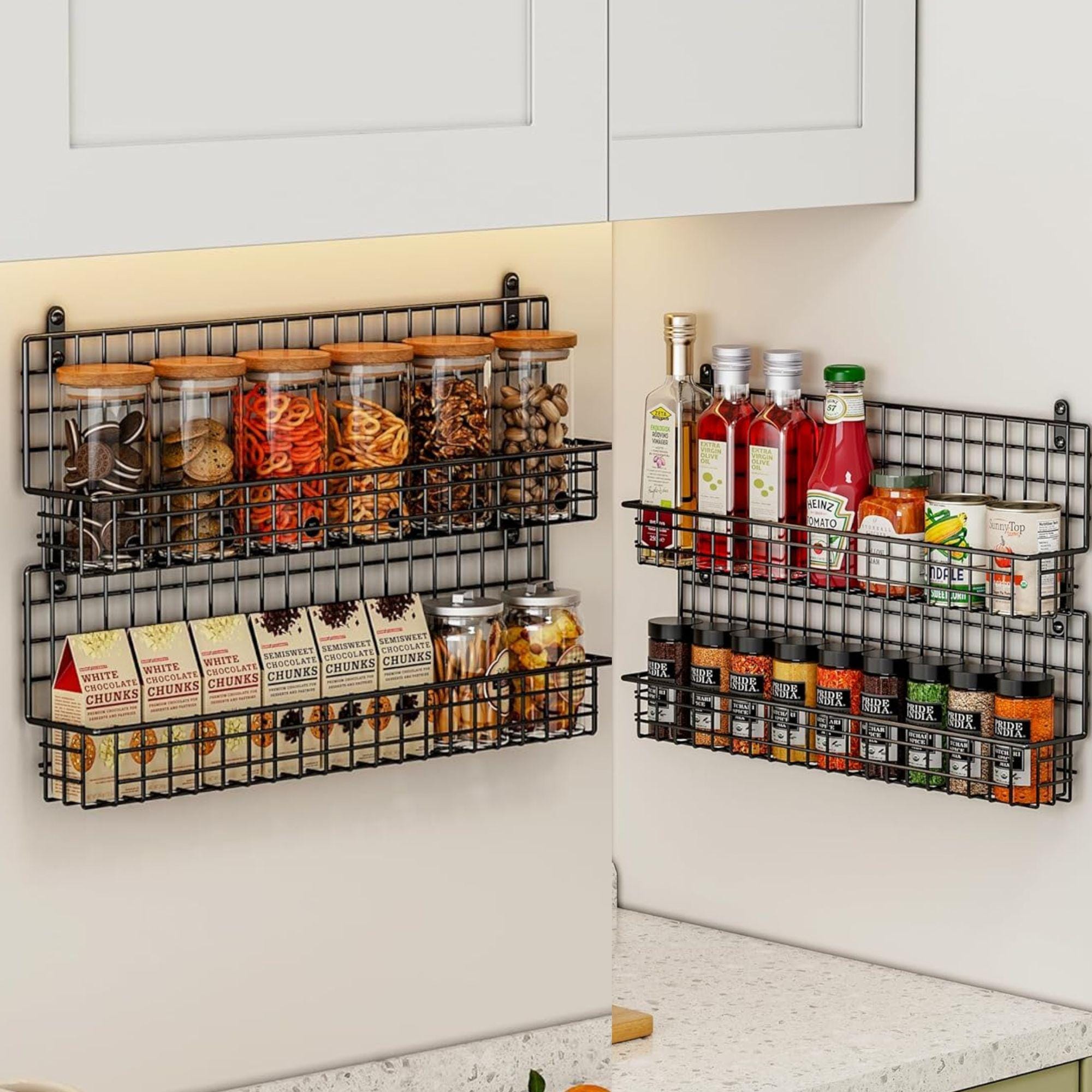 Spice Rack Wall Mounted 4 Pieces Metal Spice Rack Hanging Spice Rack ...